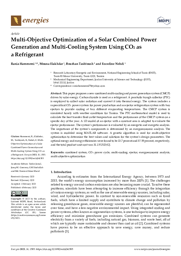 Pdf Multi Objective Optimization Of A Solar Combined Power Generation