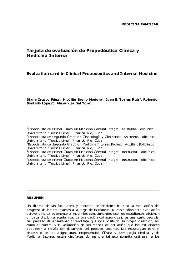 (PDF) Evaluation card in Clinical Propedeutics and Internal Medicine