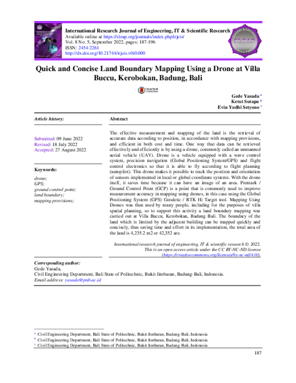 (PDF) Quick and concise land boundary mapping using a drone at Villa Buccu, Kerobokan, Badung, Bali