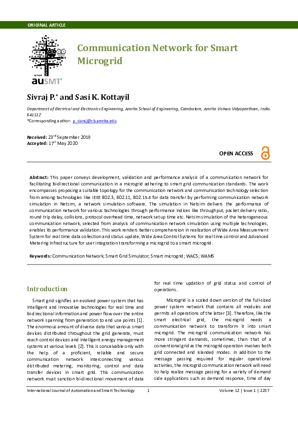 (PDF) Communication Network for Smart Microgrid