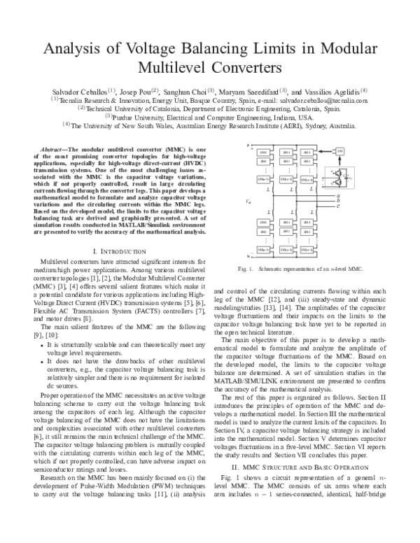 (PDF) Analysis of voltage balancing limits in modular multilevel converters