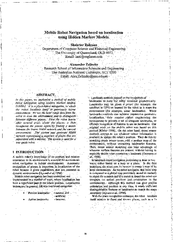 Pdf Mobile Robot Navigation Based On Localisation Using Hidden Markov Models