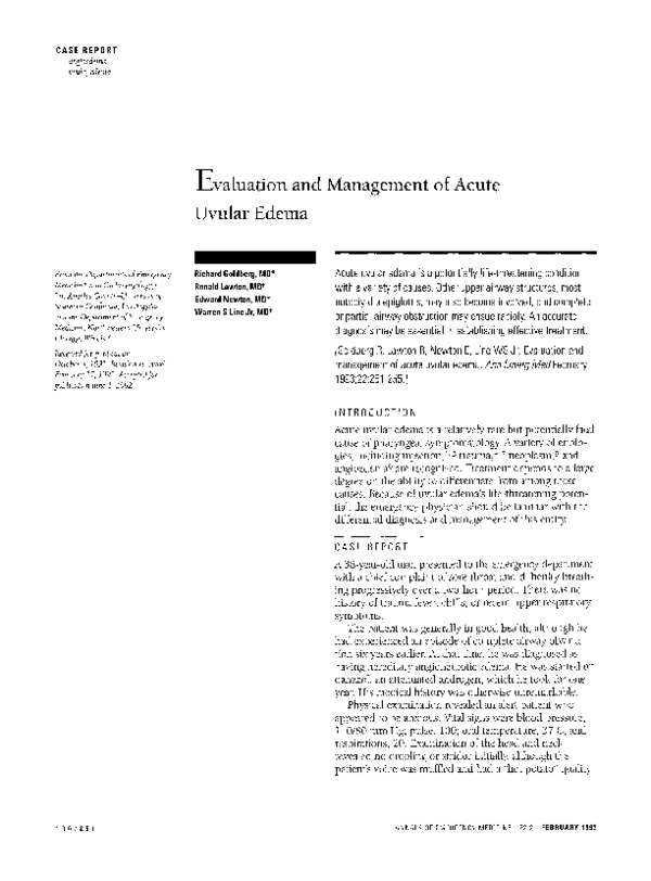 (PDF) Evaluation and management of acute uvular edema