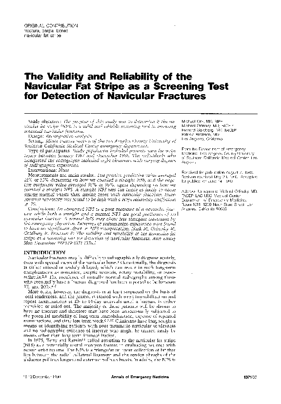 (PDF) The validity and reliability of the navicular fat stripe as a ...