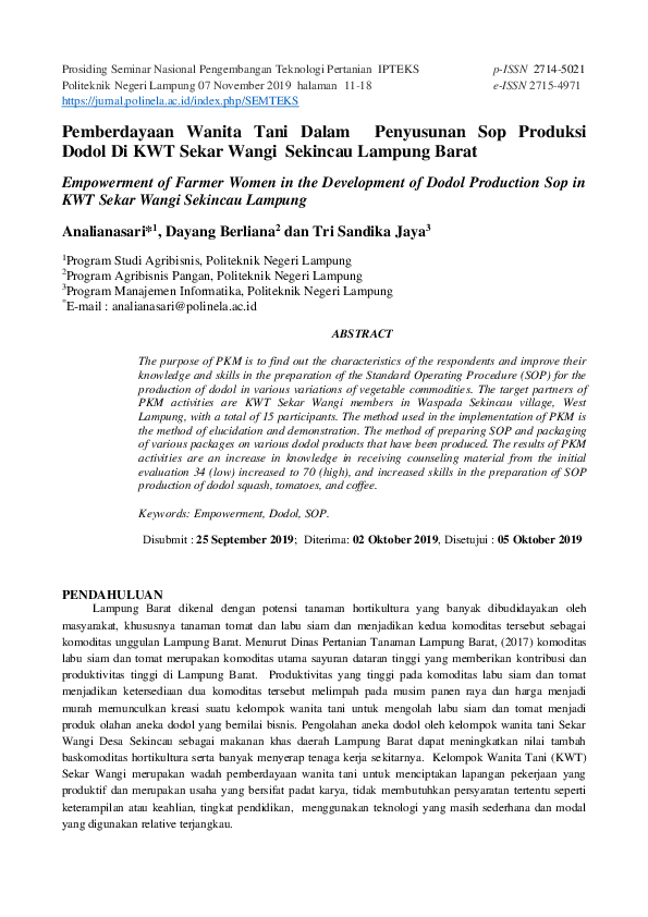 (PDF) Pemberdayaan Wanita Tani Dalam Penyusunan Sop Produksi Dodol Di ...