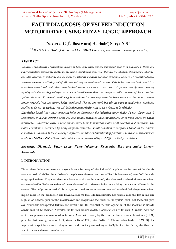 (PDF) Fault diagnosis of VSI fed induction motor drive using fuzzy logic approach