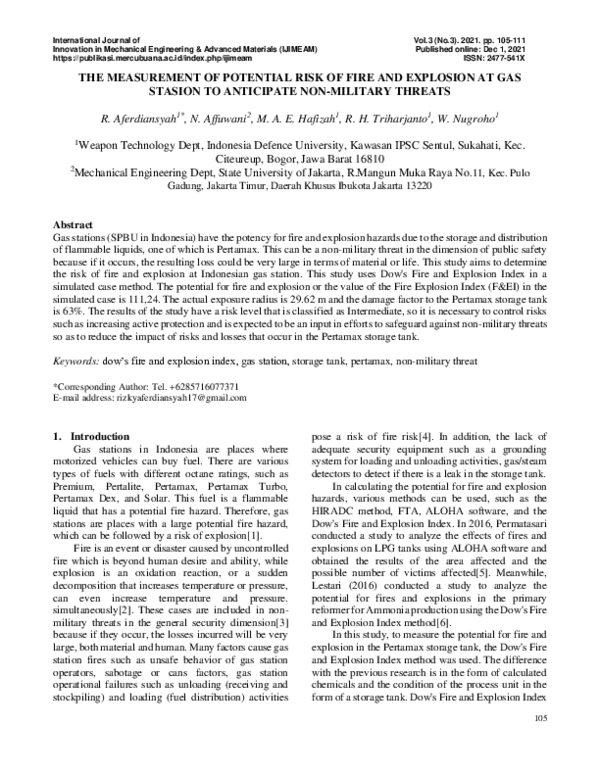 (PDF) The Measurement of Potential Risk of Fire and Explosion at Gas ...