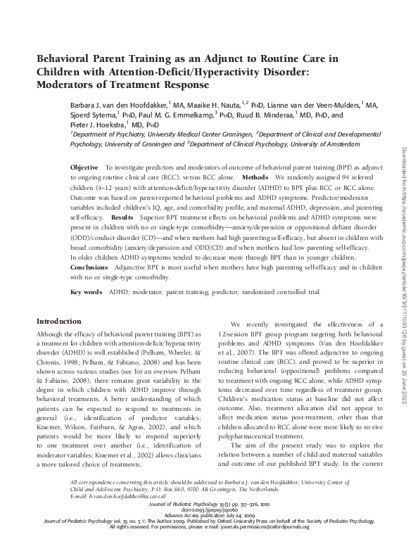 (PDF) Behavioral Parent Training as an Adjunct to Routine Care in ...