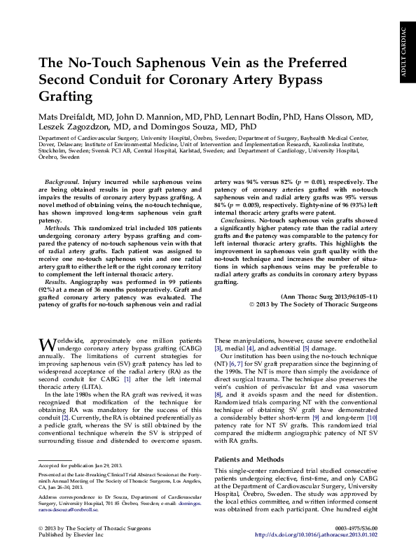 (PDF) The No-Touch Saphenous Vein as the Preferred Second Conduit for ...