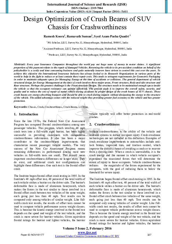 (PDF) Design Optimization of Crush Beams of SUV Chassis for Crashworthiness