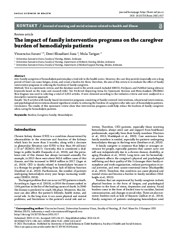 (PDF) The impact of family intervention programs on the caregiver burden of hemodialysis patients