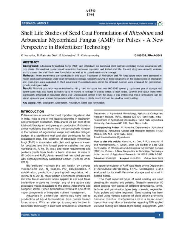 (PDF) Shelf Life Studies of Seed Coat Formulation of Rhizobium and ...
