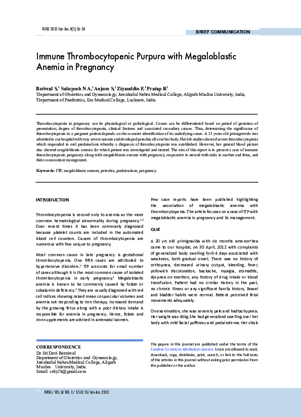 (PDF) Immune Thrombocytopenic Purpura with Megaloblastic Anemia in ...