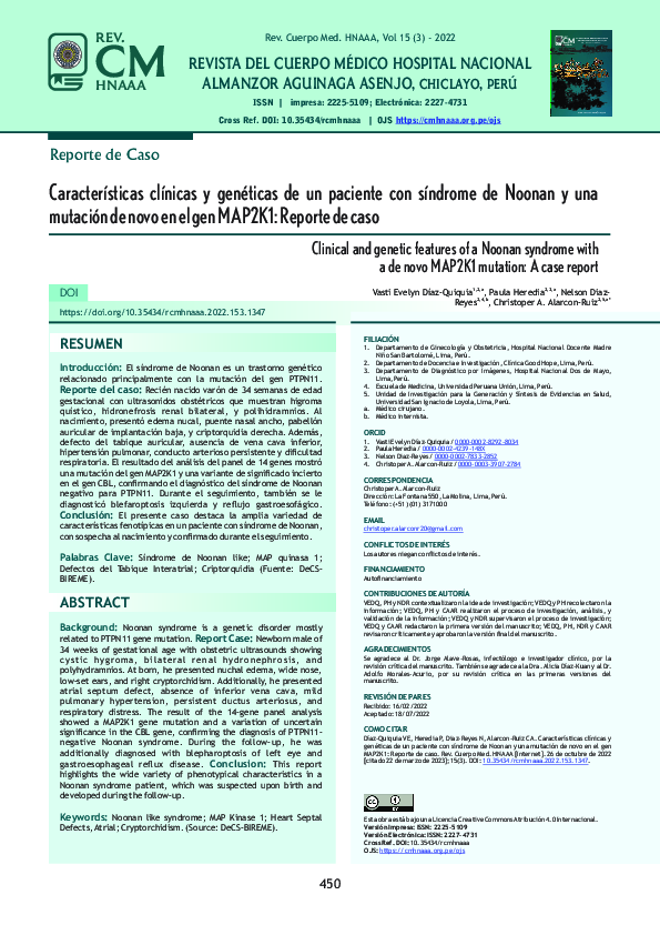 (PDF) Características clínicas y genéticas de un paciente con síndrome de Noonan y una mutación ...