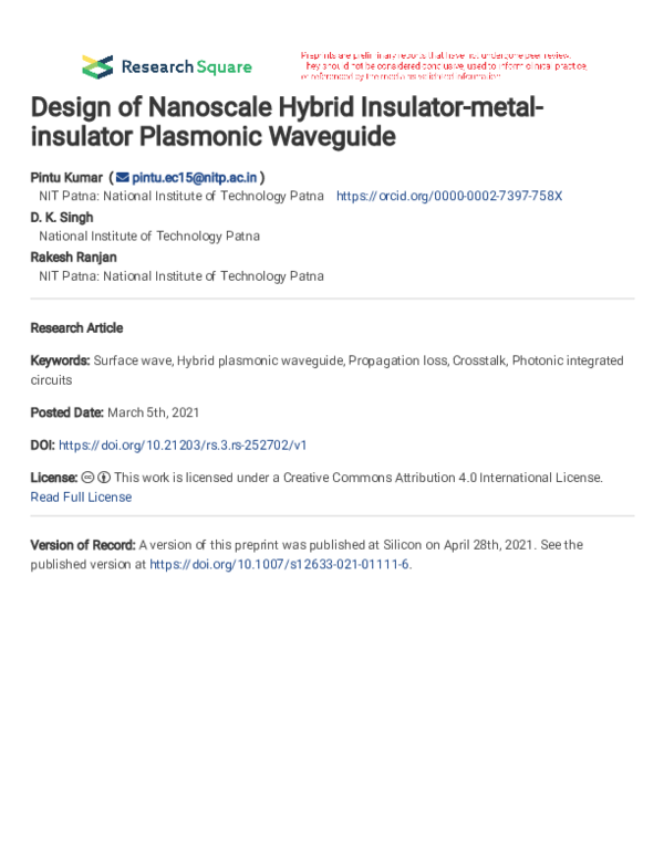 (PDF) Design of Nanoscale Hybrid Insulator-Metal-Insulator Plasmonic ...