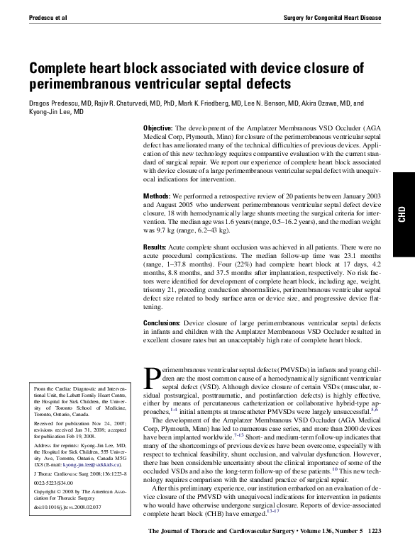 (PDF) Complete heart block associated with device closure of ...