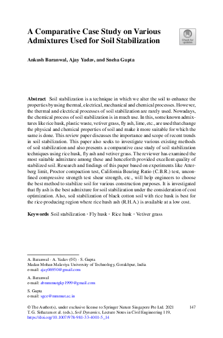 (PDF) A Comparative Case Study on Various Admixtures Used for Soil Stabilization | Ankush ...