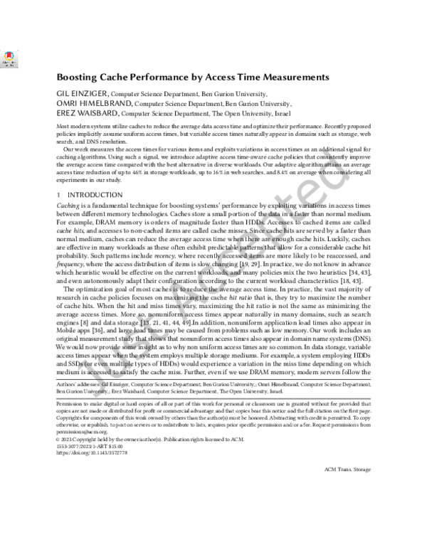 (PDF) Boosting Cache Performance by Access Time Measurements