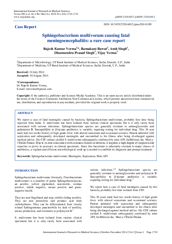 (PDF) Sphingobacterium multivorum causing fatal meningoencephalitis: a ...