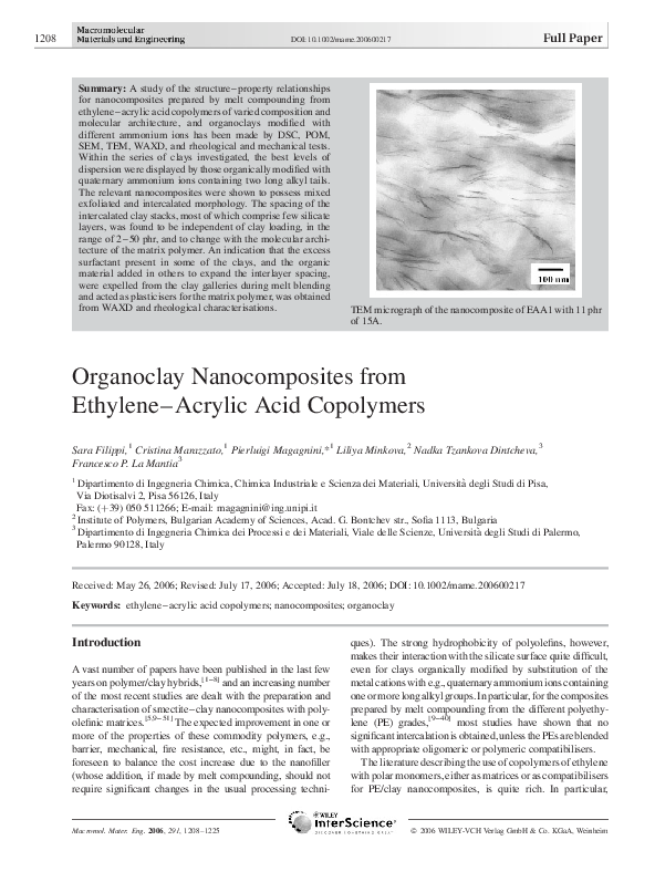 (PDF) Organoclay Nanocomposites from Ethylene–Acrylic Acid Copolymers ...