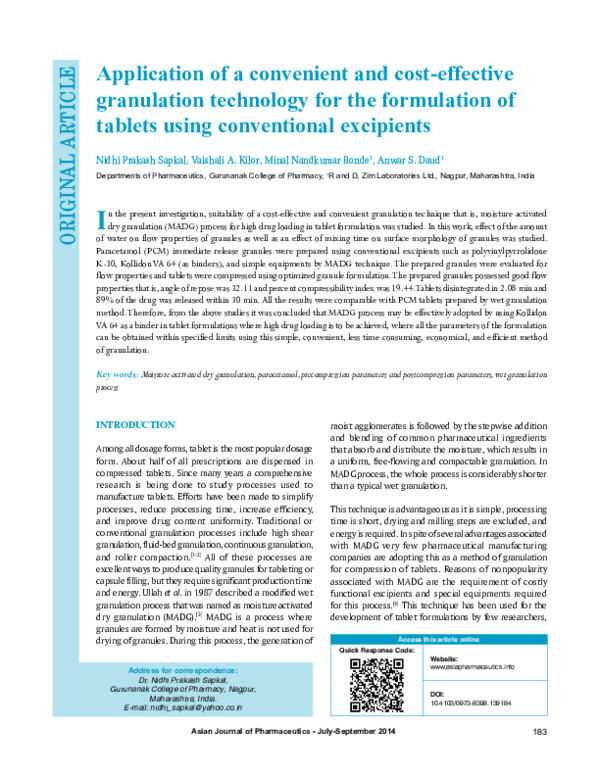 (PDF) Application of a convenient and cost-effective granulation ...