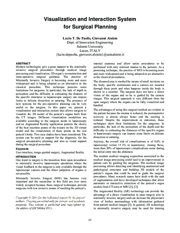 (PDF) Visualization and interaction systems for surgical planning