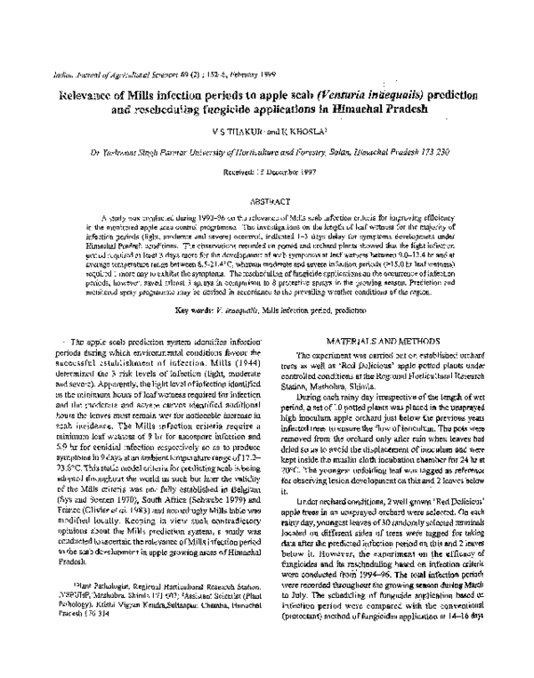 (PDF) Relevance of Mills Infection Periods to Apple Scab (Venturia ...