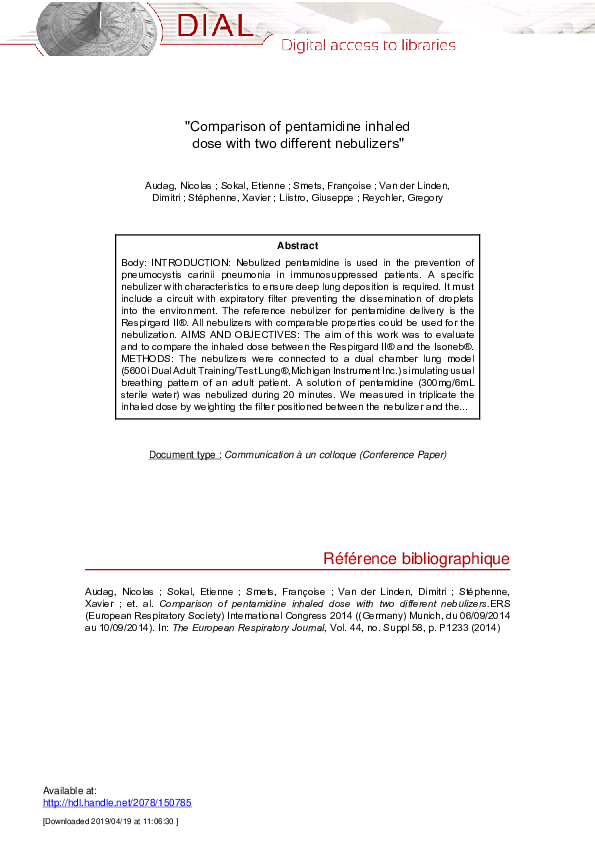(PDF) Comparison of pentamidine inhaled dose with two different nebulizers