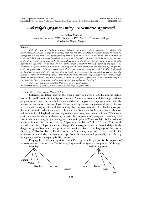 (PDF) Coleridge's Organic Unity : A Semiotic Approach