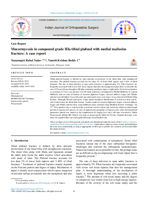 (PDF) Mucormycosis in compound grade IIIa tibial plafond with medial ...