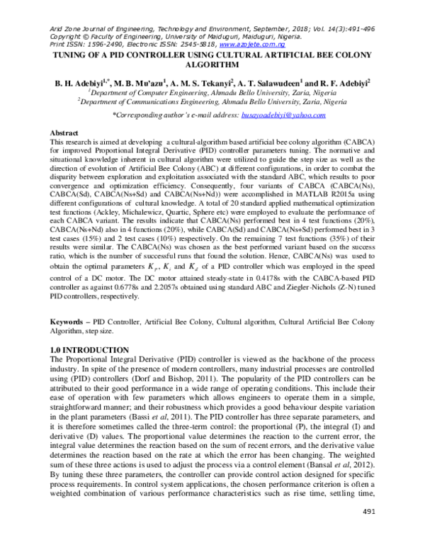 (PDF) PID Controller Tuning with CABCA Algorithm