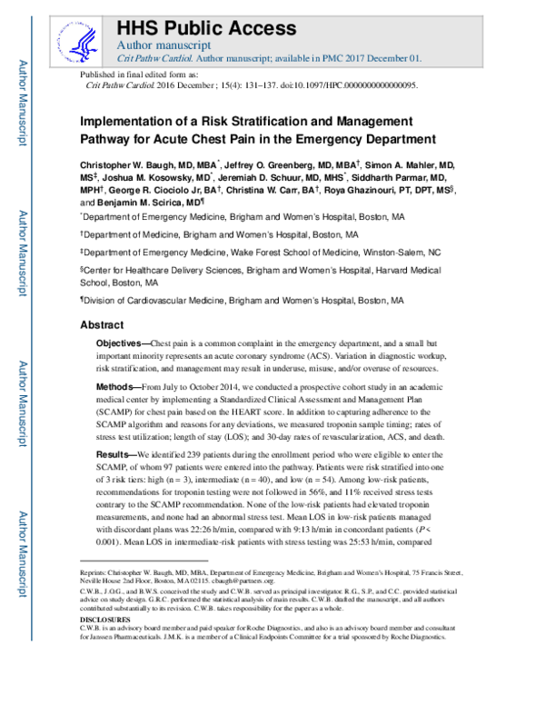 (PDF) Implementation of a Risk Stratification and Management Pathway ...
