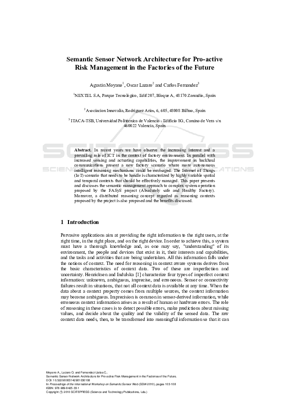 (PDF) Semantic Sensor Network Architecture for Pro-active Risk Management in the Factories of ...