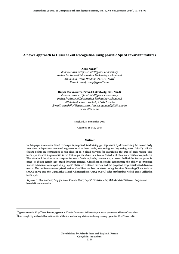 (PDF) A novel Approach to Human Gait Recognition using possible Speed Invariant features