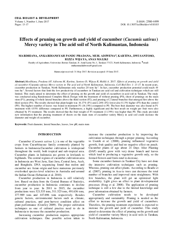(PDF) Effects of pruning on growth and yield of cucumber (Cucumis ...
