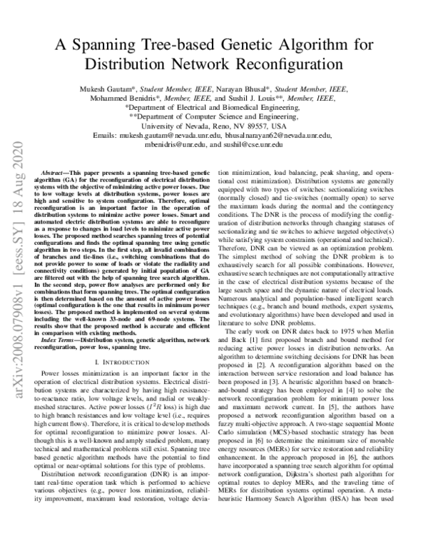 Pdf A Spanning Tree Based Genetic Algorithm For Distribution Network