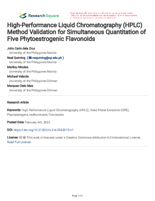 (PDF) High-Performance Liquid Chromatography (HPLC) Method Validation for Simultaneous ...