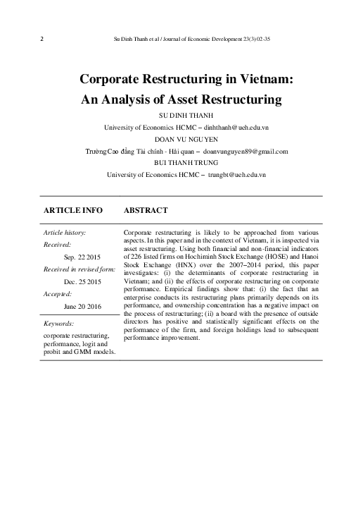 (PDF) Corporate Restructuring in Vietnam: An Analysis of Asset ...