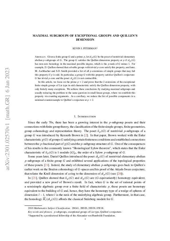 (PDF) Maximal subgroups of exceptional groups and Quillen's dimension