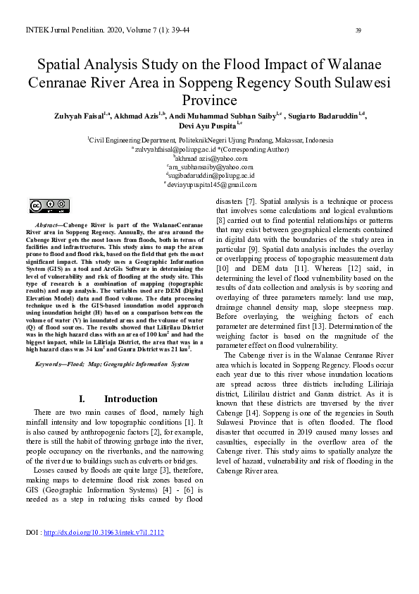 (PDF) Spatial Analysis Study on the Flood Impact of WalanaeCenranae ...