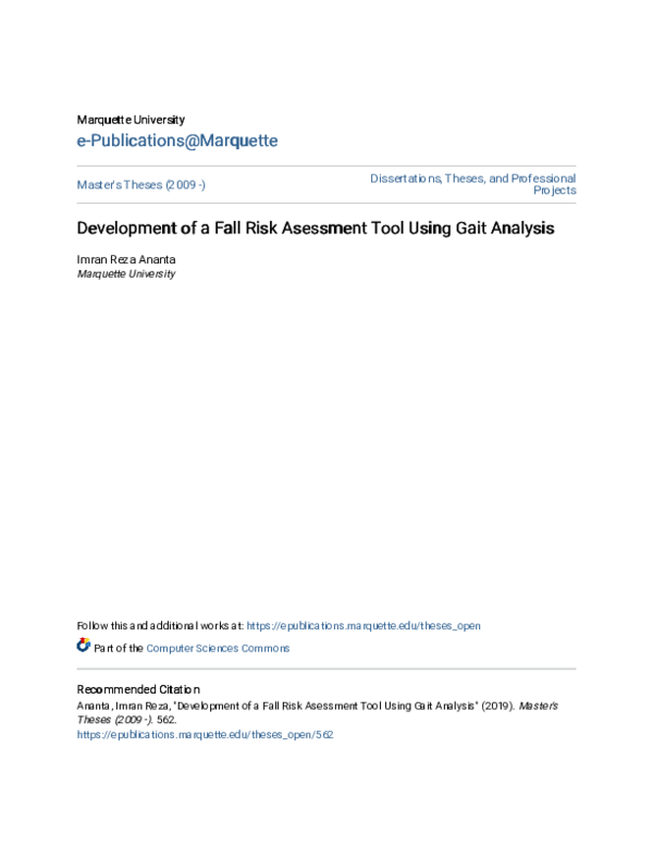 (PDF) Development of a Fall Risk Asessment Tool Using Gait Analysis