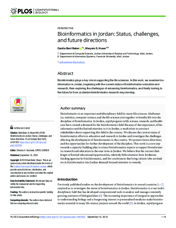(PDF) Bioinformatics in Jordan: Status, challenges, and future directions