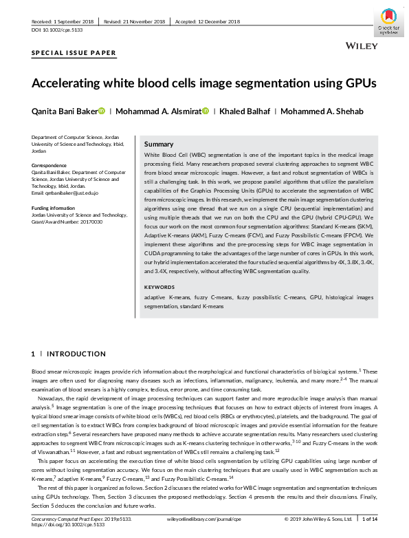 (PDF) Accelerating white blood cells image segmentation using GPUs