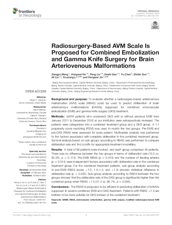 (PDF) Radiosurgery-Based AVM Scale Is Proposed for Combined ...