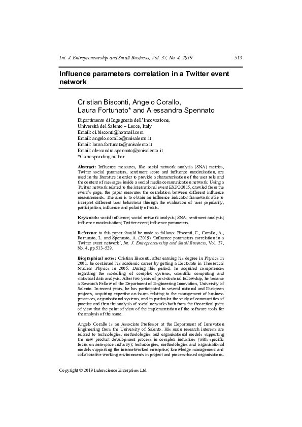 (PDF) Influence parameters correlation in a Twitter event network