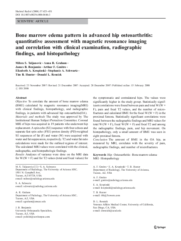 (PDF) Bone marrow edema pattern in advanced hip osteoarthritis ...