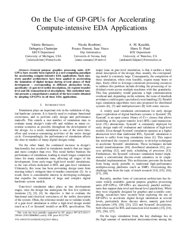 (PDF) On the use of GP-GPUs for accelerating compute-intensive EDA applications