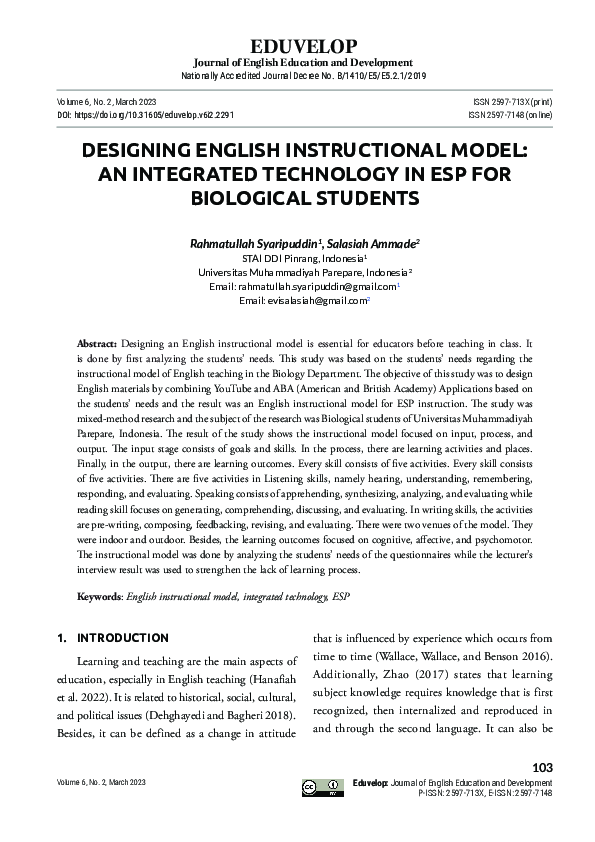 (PDF) Designing English Instructional Model: An Integrated Technology ...