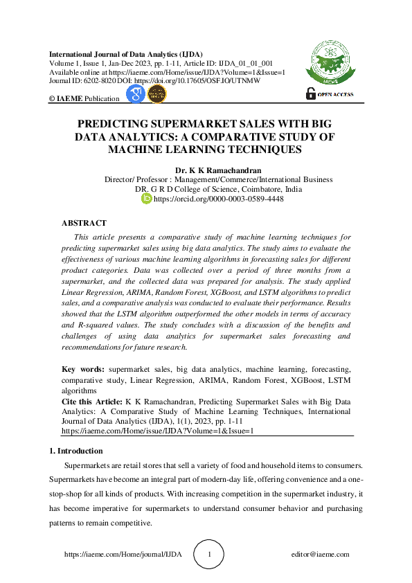 (PDF) PREDICTING SUPERMARKET SALES WITH BIG DATA ANALYTICS: A ...