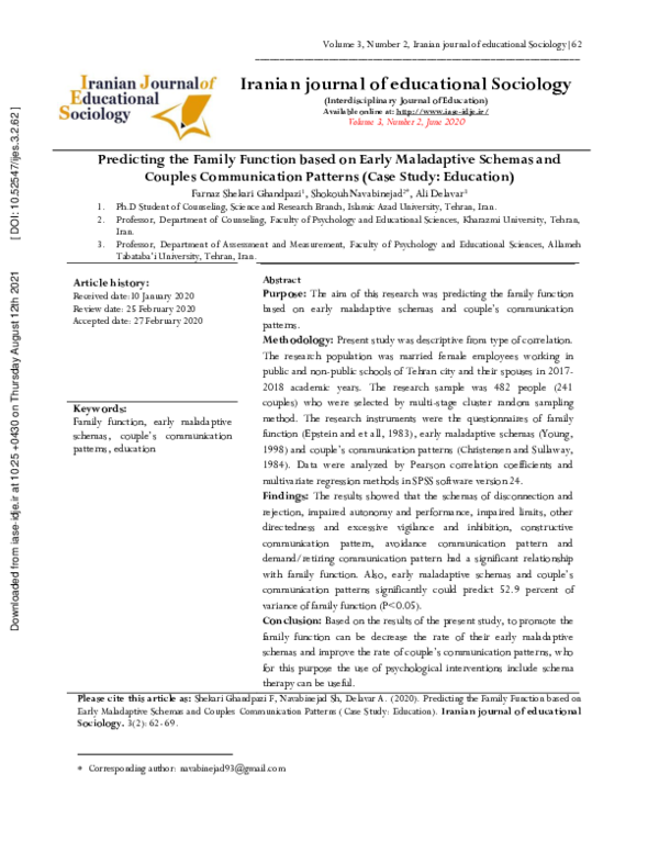 (PDF) Predicting the Family Function based on Early Maladaptive Schemas ...